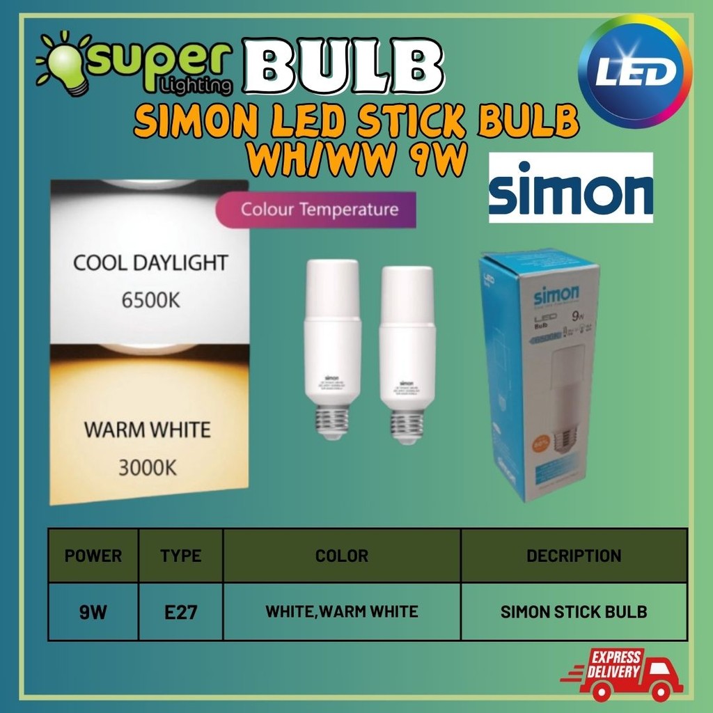 [SIMON] SIMON LED STICK BULB WHITE 6500K /WW 3000K 9W (SIRIM APPROVED ...
