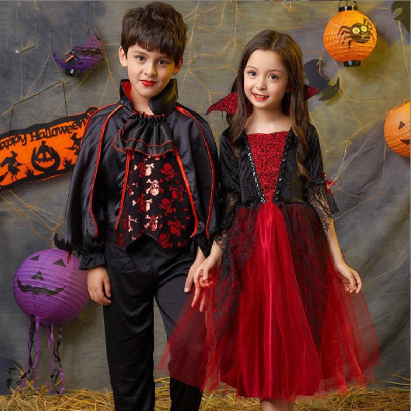 Girl Vampire Halloween Dress For Kid Ghost Bride Gothic Cosplay Vampire ...