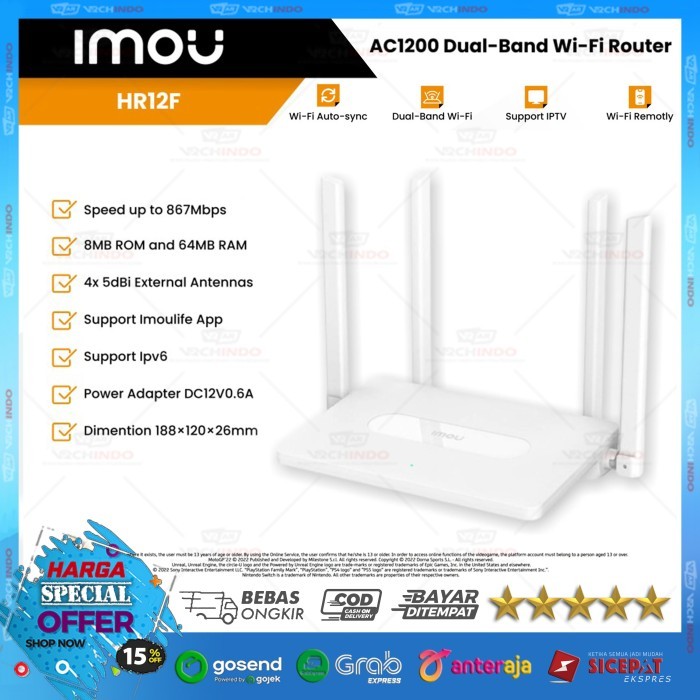 Imou HR12F Wireless WiFi Router Access Point AC1200 Dual Band ...