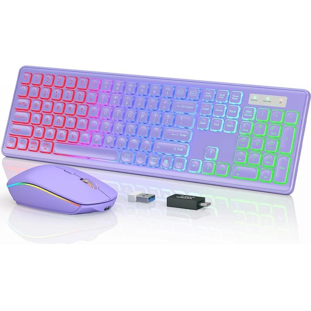 BOW Type-c +USB 2.4G Wireless Keyboard Mouse Combo RGB Backlit ...