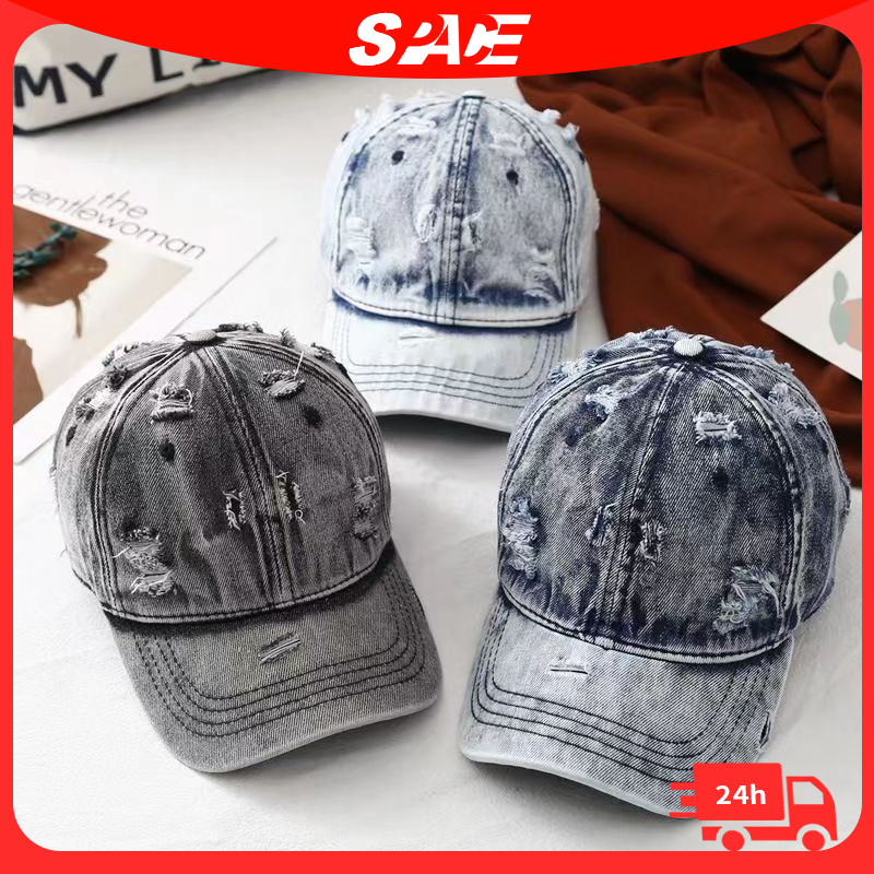 Baseball Cap British Vintage Antique Washed Denim Hat Shredded Cap ...