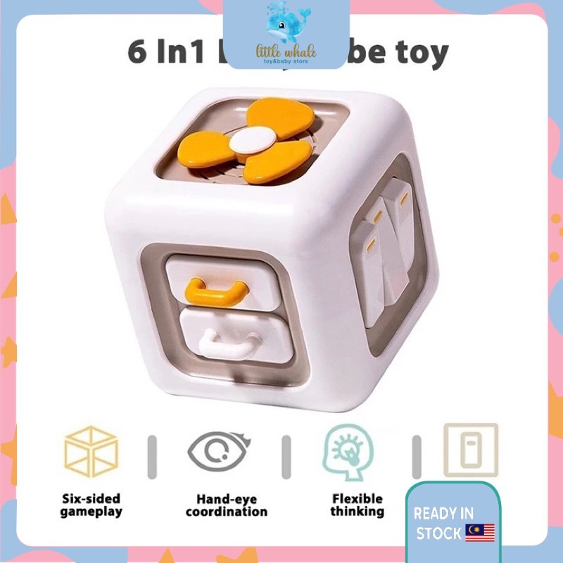 🐳6 in 1 Mainan Kiub Montessori (Busy Board) Baby Practice Skills Drawer ...