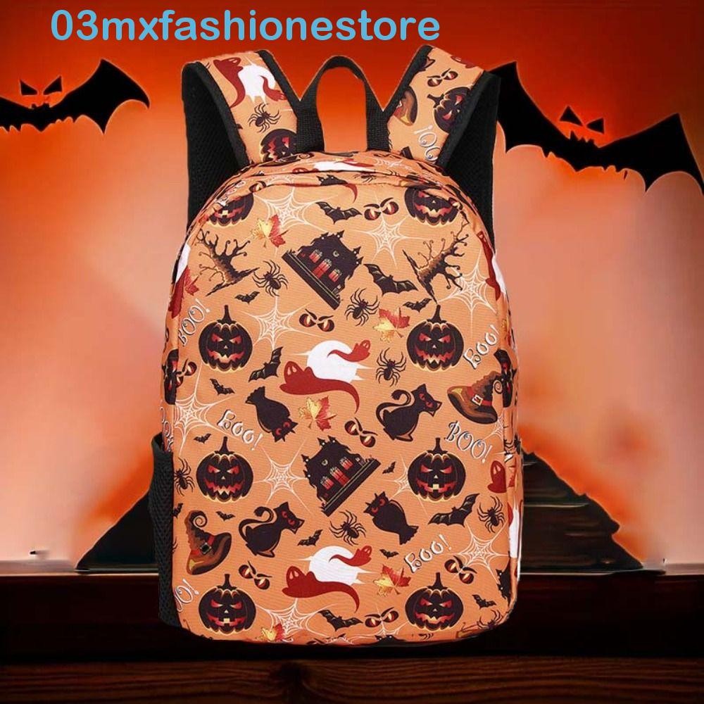 MXFASHIONE Halloween Ghost Printed Backpack, Letter Printted Cobweb ...