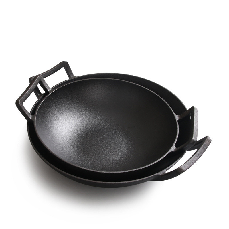 Cast Iron Wok Pan, Flat Bottom with 2 Loop Handle, Pre Seasoned Cast ...