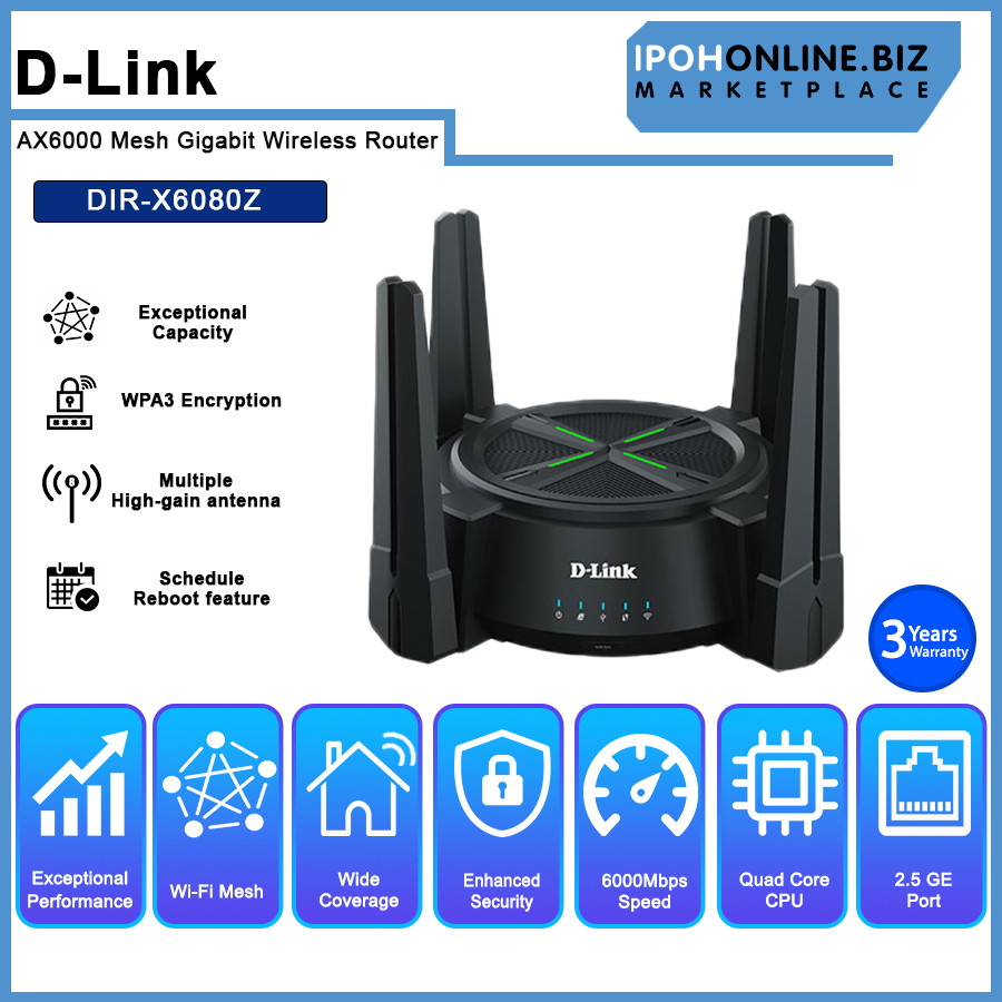 D-LINK DIR-X6080Z AX6000 WIFI 6 2.5G Multi Gigabit Mesh Router | Shopee ...