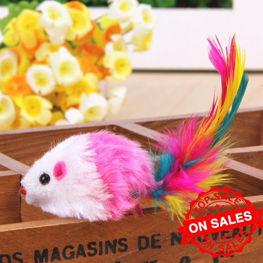 Furry Mouse Cat Kitten Real Fur Gravel Sounds Cute Mice Cat Faux Toy ...