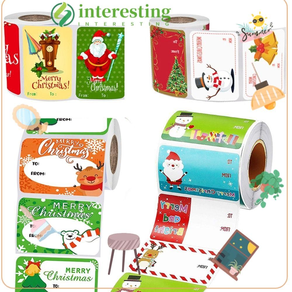 INTERESTING Label Stickers, Self Adhesive DIY Christmas Stickers, Kraft ...