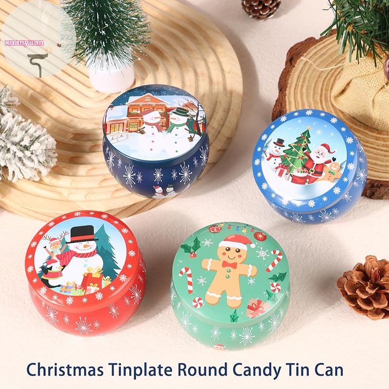 XUAN Christmas Tinplate Round Candy Tin Can Jars With Lid Container ...