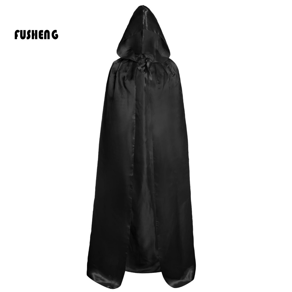 Black Medieval Wizard Robe Sorcerer Costume Cloak Black Hooded Robe ...