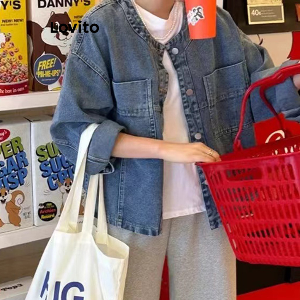 Lovito Casual Jacket Pocket Summer/Spring Denim Jacket for Women ...