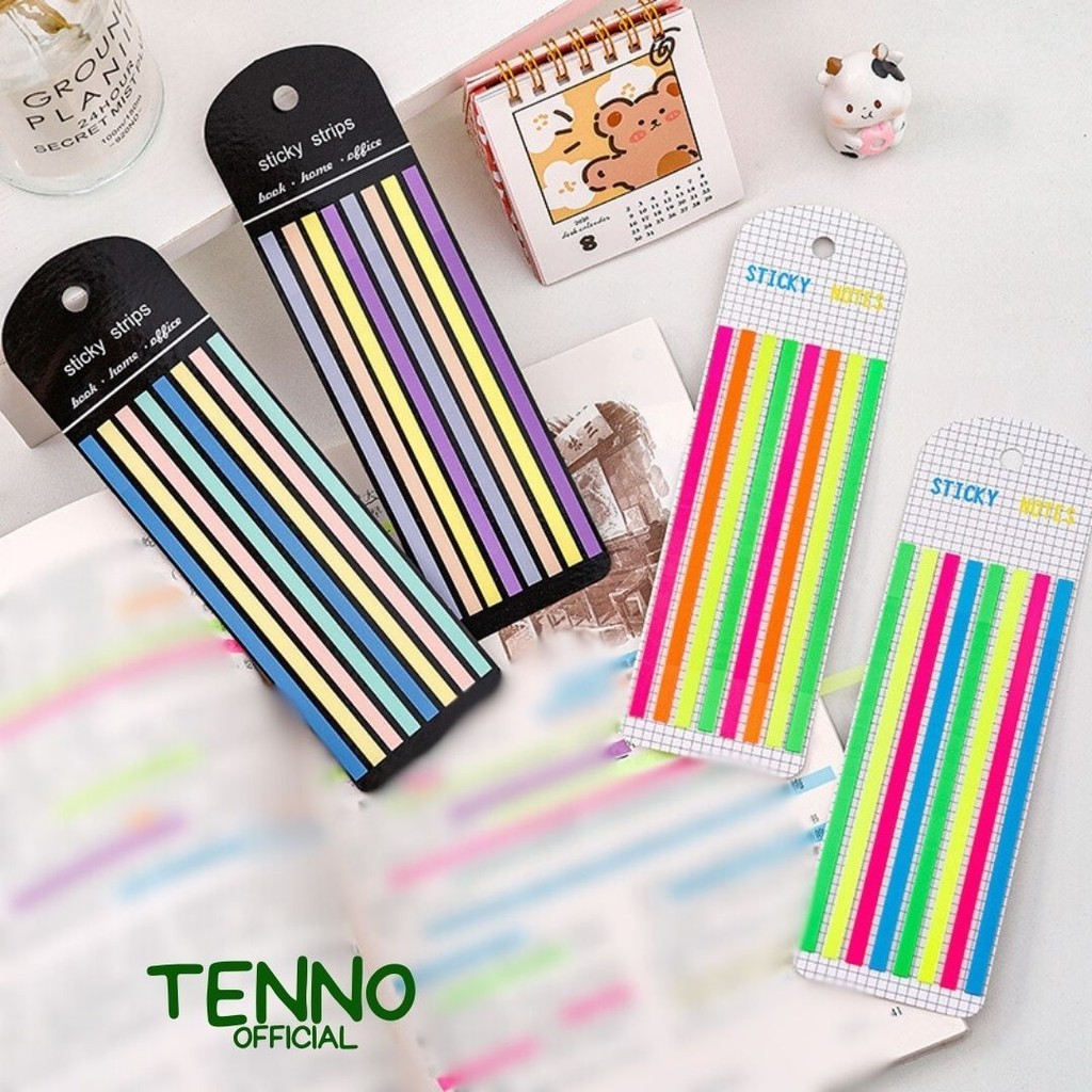 Tenno Sticky Notes Strips 160 Sheets 8 Colors Neon Transparent Stick ...