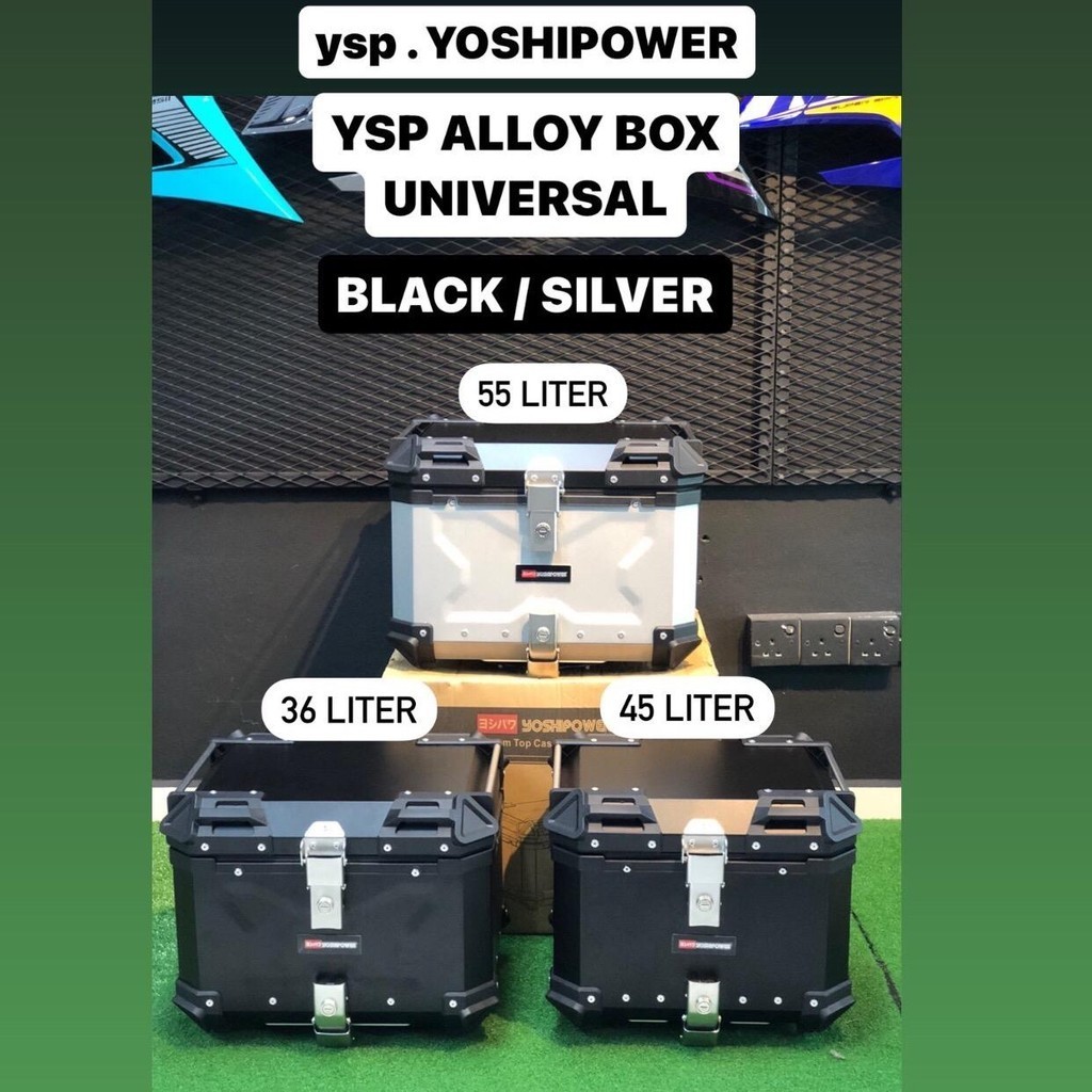 YSP ALLOY BOX UNIVERSAL 55L 45L 36L double lock BLACK SILVER 100% ALLOY ...