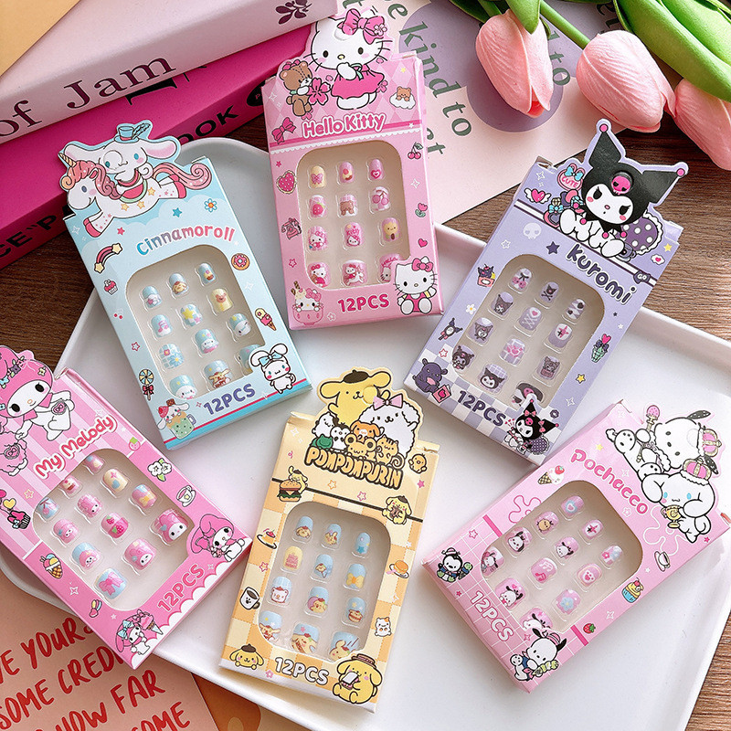 12 Pcs/set Cute Sanrio Printed Kids Nail Stickers Kuromi Melody ...