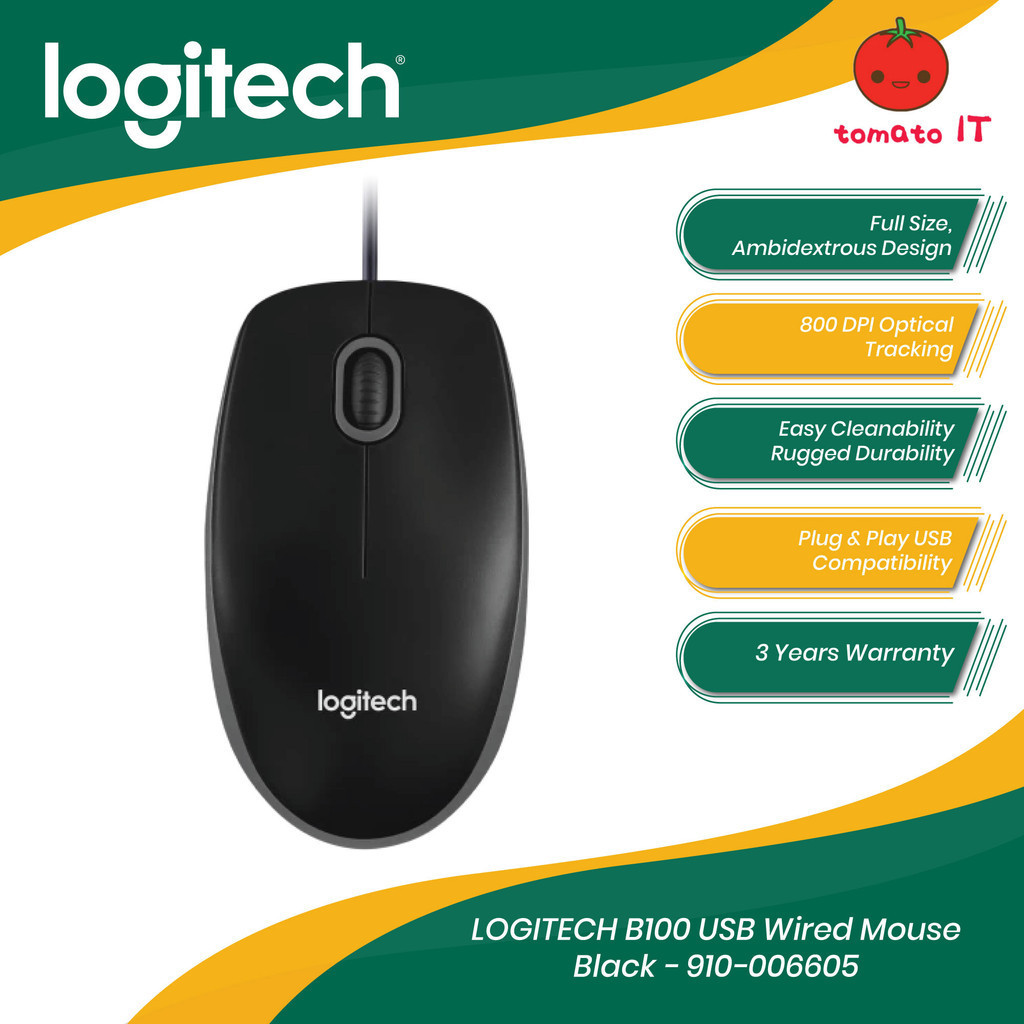 LOGITECH B100 USB Wired Mouse - 910-006605 | Shopee Malaysia