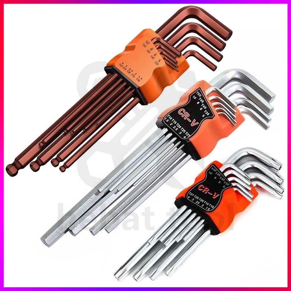 9 pcs Allen Key Wrench Set Ball Point Flat Head Hex Torx Star Extra ...