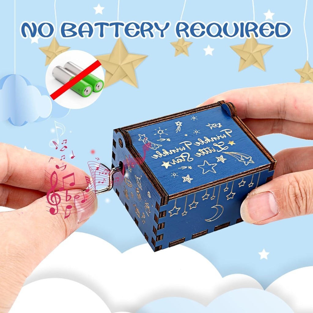 Kotak muzik engkol tangan-Twinkle Twinkle Little Star kotak muzik kayu Vintage Engraved Hand ...