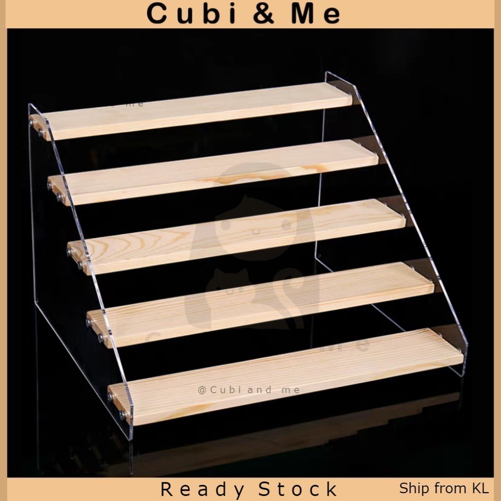 C&M Wood Display Stand 2-5 Step Riser Shelves Wood Acrylic Storage ...