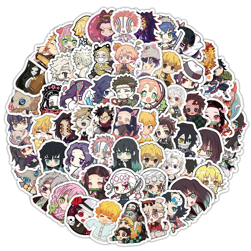 103PCS Q Vision Anime Demon Slayer Cute Cartoon Graffiti Stickers for ...