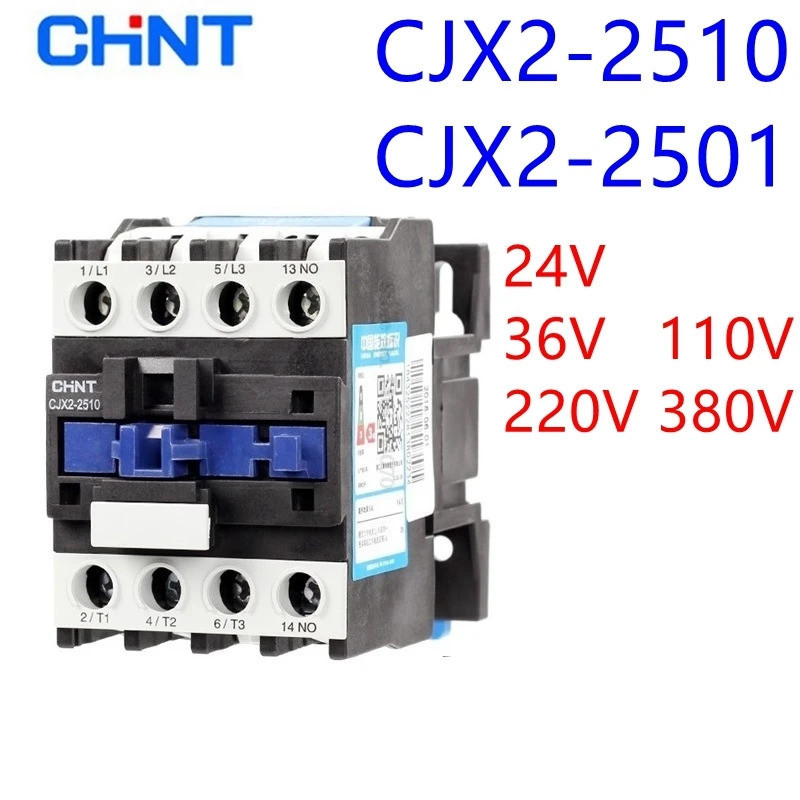 CHINT CJX2- 2510 1NO CJX2- 2501 1NC DIN Rail Mount Electric Power AC Contactor 25A Coil Voltage ...