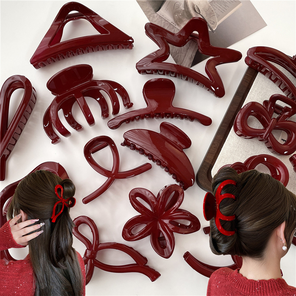 French Retro Red Simple Hair clip Shark Hairpin Hair Accessories ...
