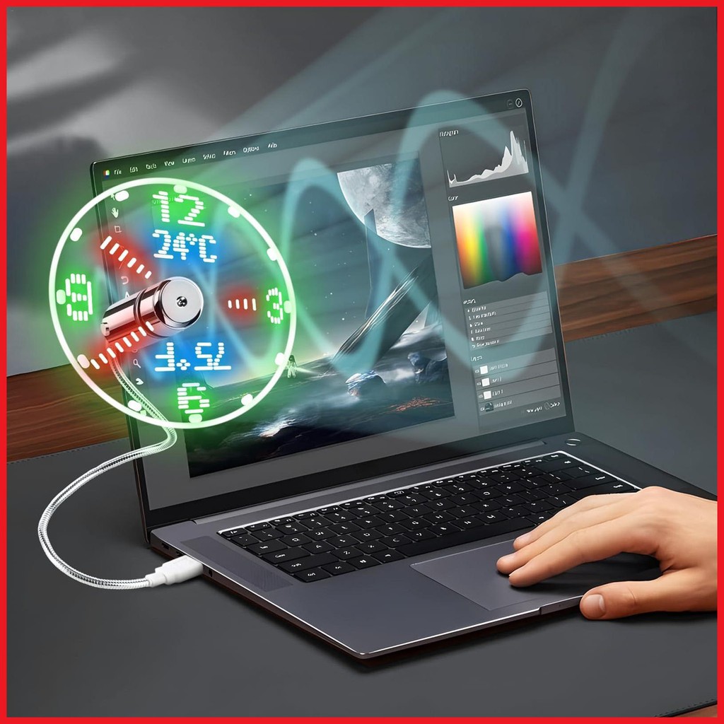 Hologram Fan Cool Desk Clock LED Fan Personal Portable USB LED Clock ...