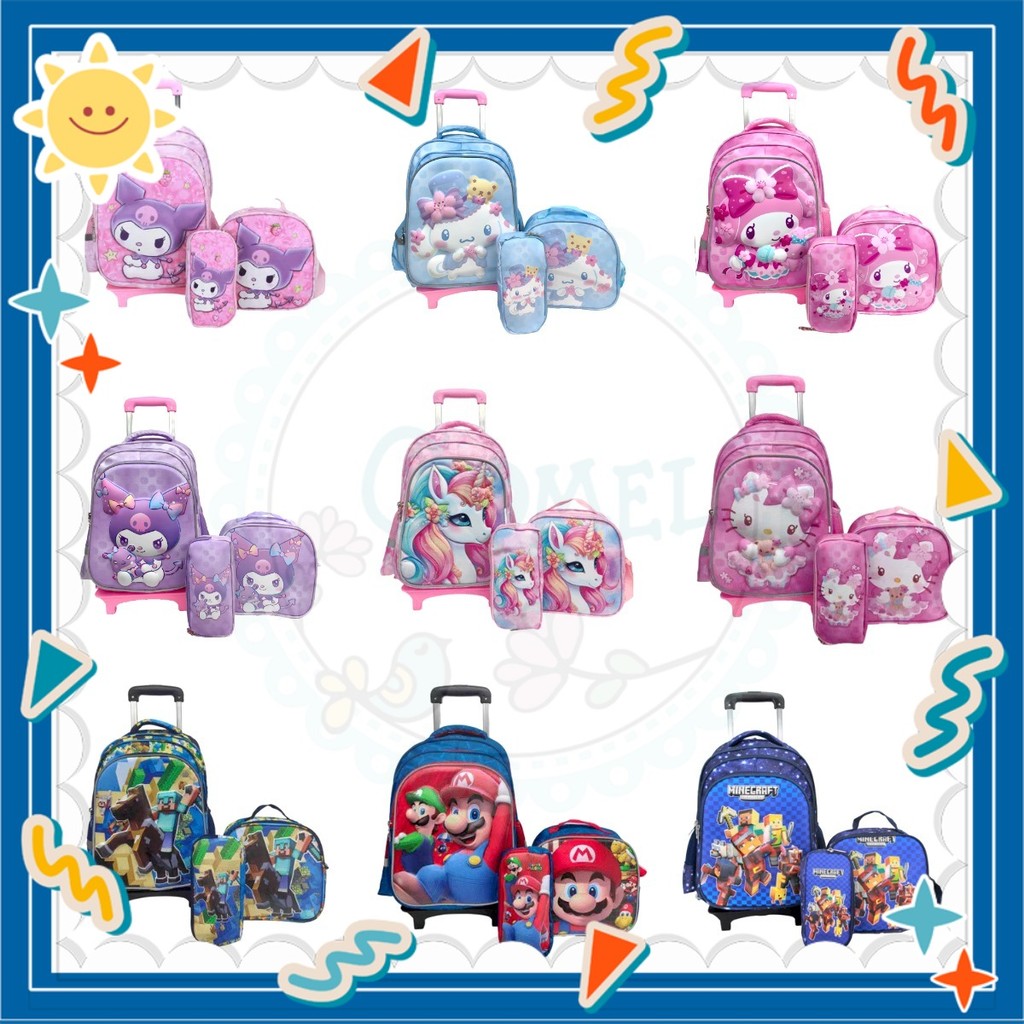 Comel Kids Removable Trolley Backpack School Bag Set Cartoon Kuromi ...
