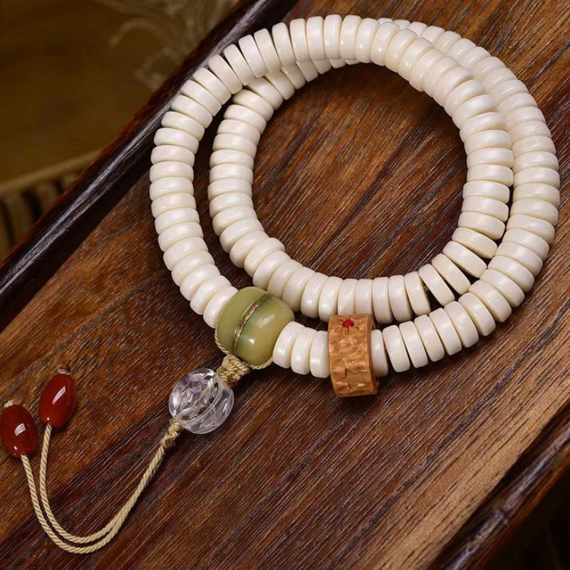 Tibetan Reclaimed Bone 108 Beads Buddhist Mala Multi-Loop Bracelet with ...