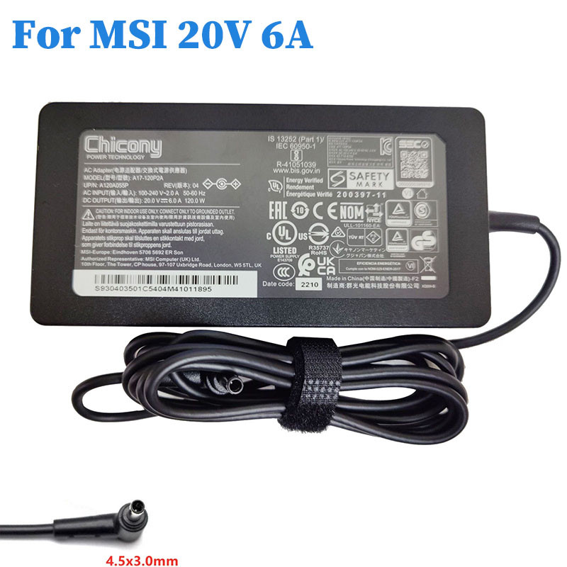 Chicony 20V 6A 120W AC Power Adapter For MSI Cyborg 15 A12VF-021SG ...