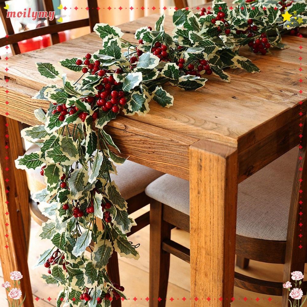 MOILYMY Christmas Garland, Holly Leaf Red Berries Red Berry Garland ...