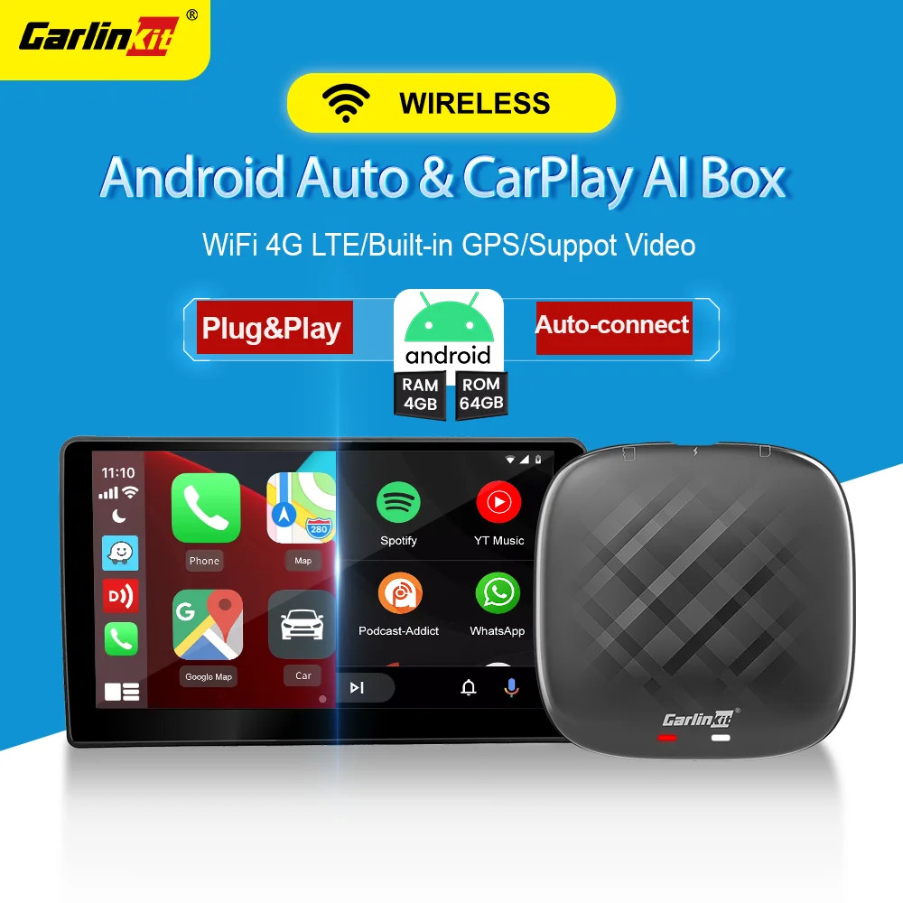 CarlinKit 5 Android 11 Wireless Android Auto Ai Box Wireless CarPlay ...