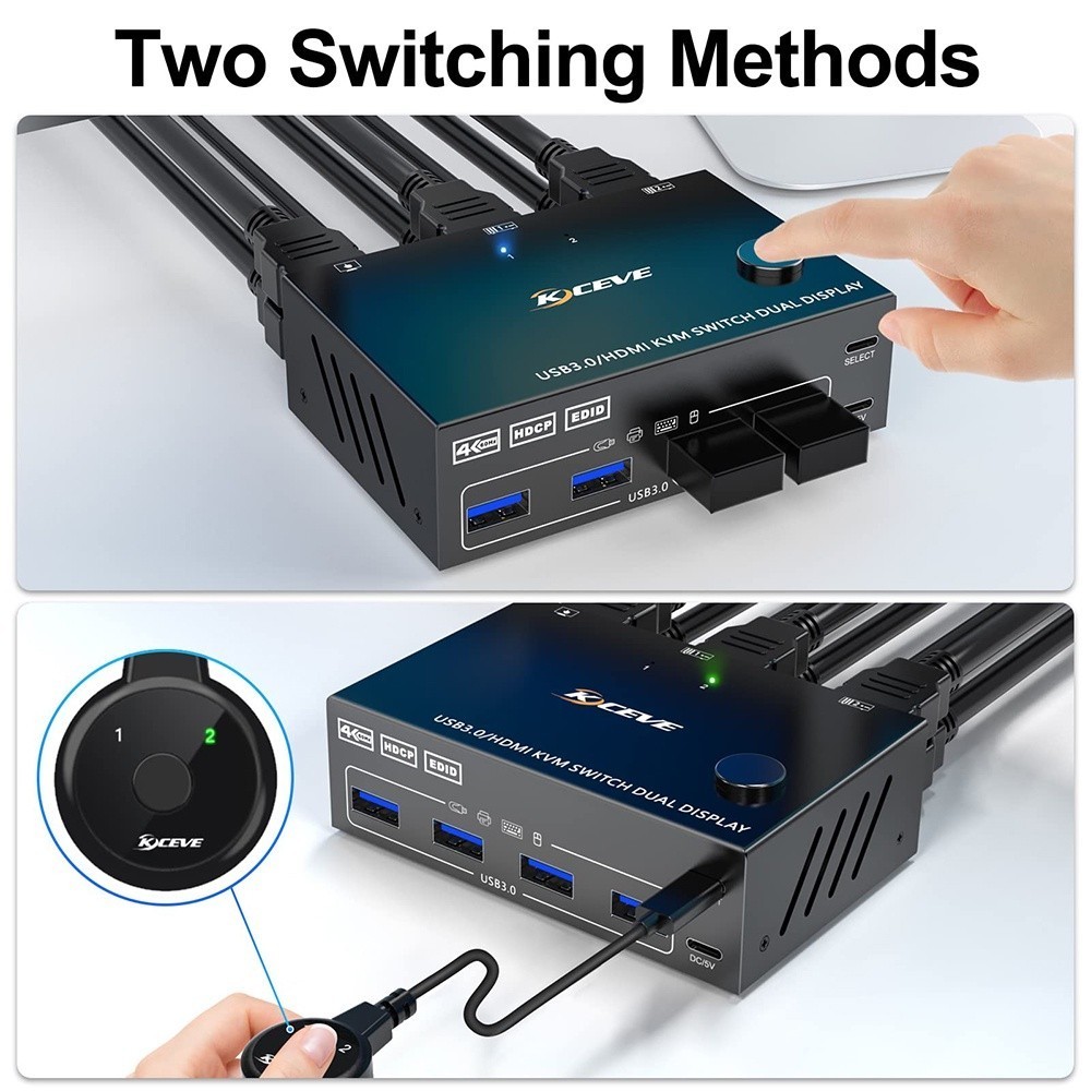 USB 3.0 Dual Monitor KVM Switch HDMI 4K@60Hz 2K@120Hz Simulation EDID ...