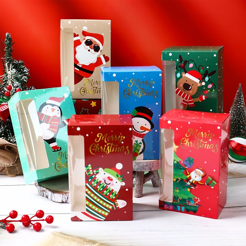 6pcs Christmas Gift Box with Window Mixed Christmas Design Candy Box ...