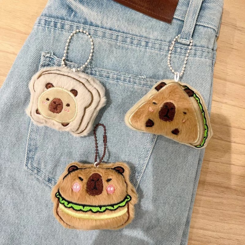 Capybara Plush Keychain Cute Bag Pendant Burger Toast Keyring Kawaii ...