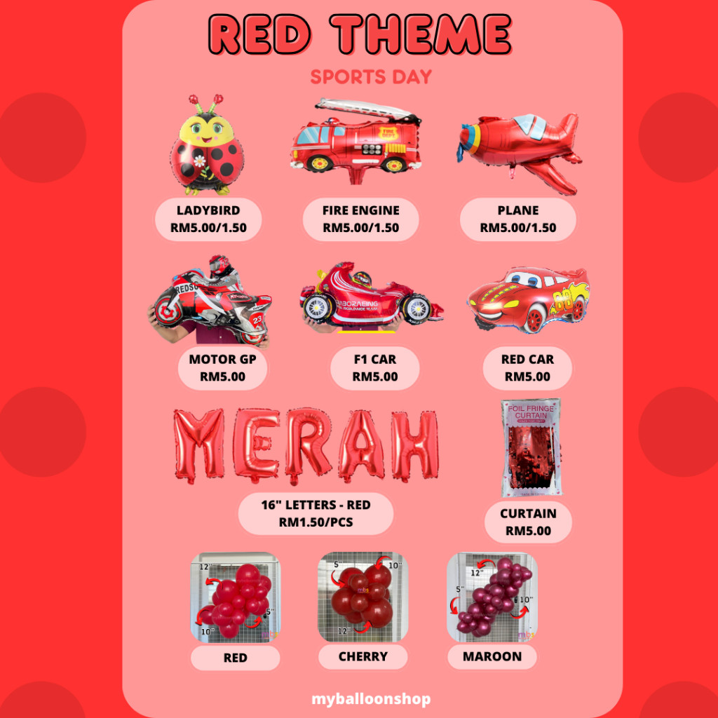 Belon Rumah Sukan Merah Red Theme Set Decoration Party Balloon Sports ...