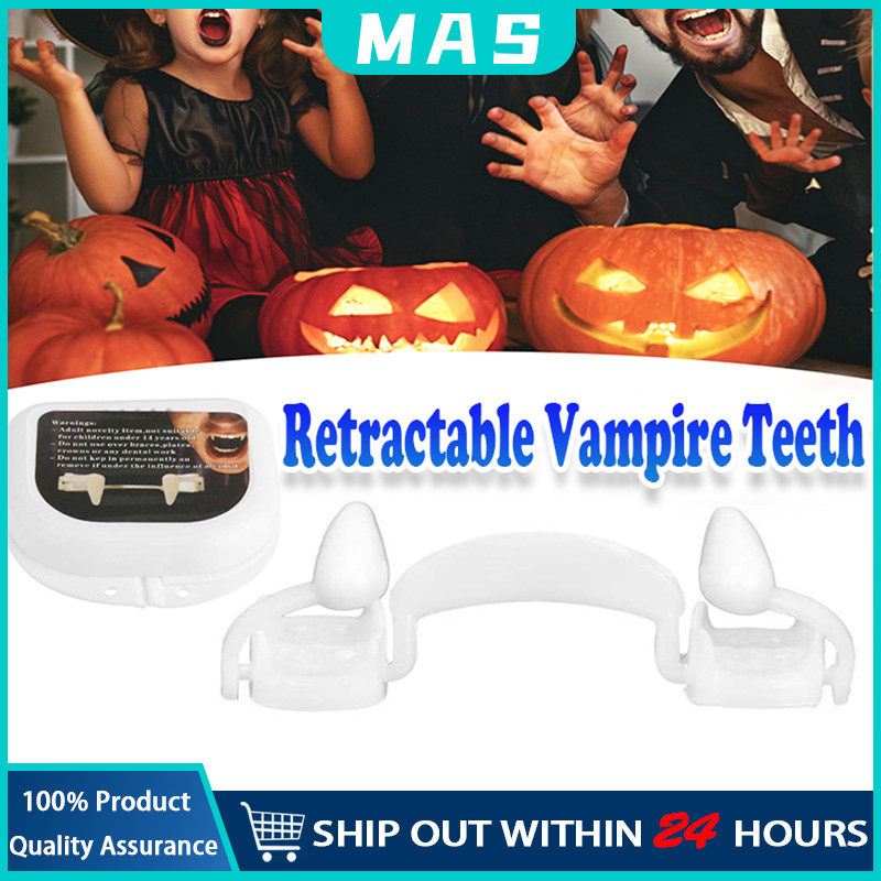 MAS Vampire Fake Teeth Retractable Dracula Teeth Halloween Monster ...