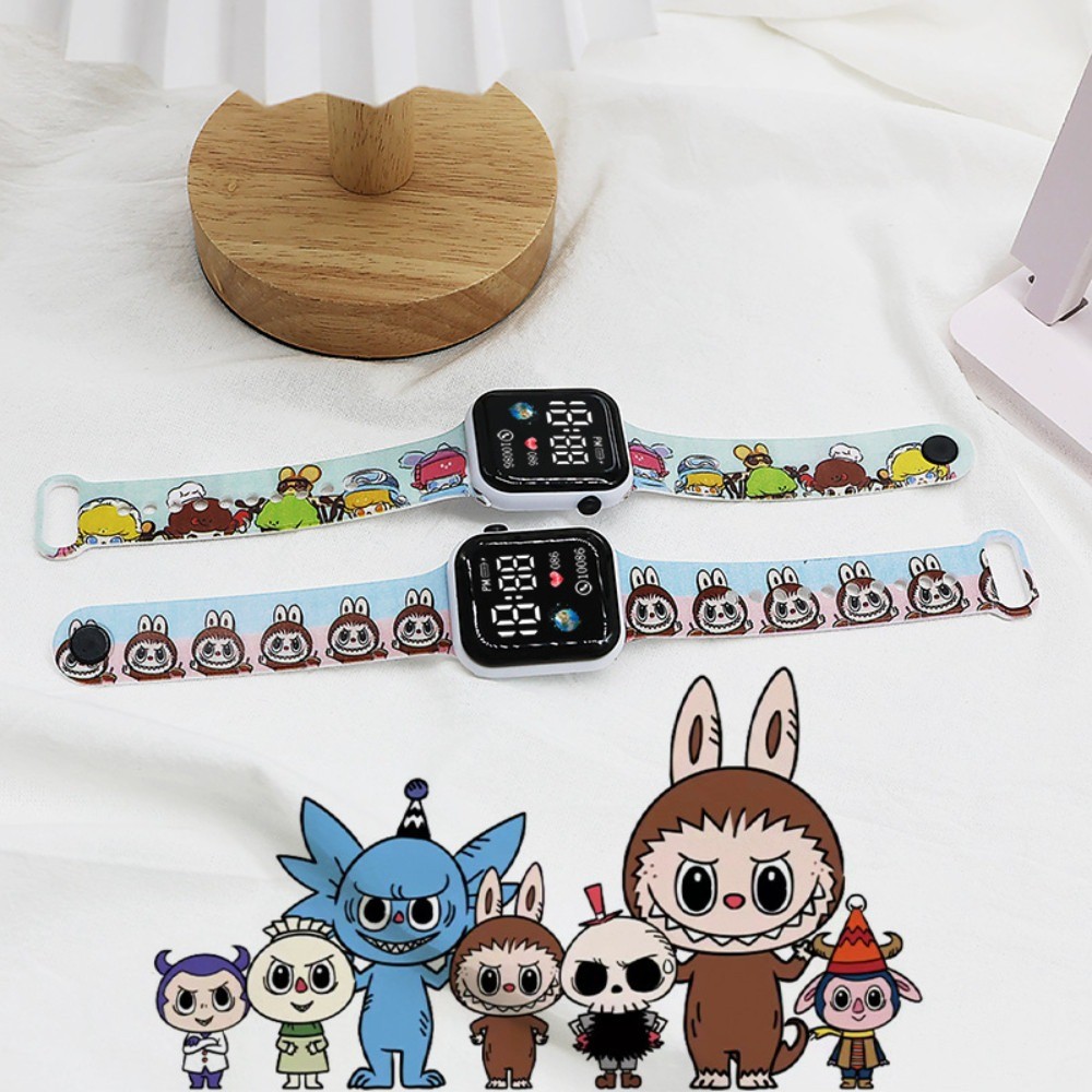 Cartoon Labubu Printing LED Square Digital Electronic Watch Student ...