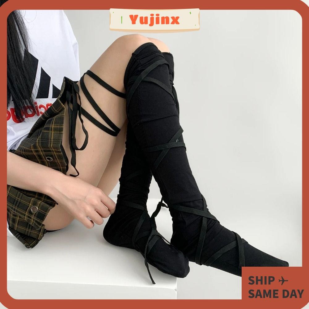 YUJINX Ballet Strappy Calf Socks, Gothic Japanese JK Club Y2K Lolita Calf Tie Leg Cover socks ...