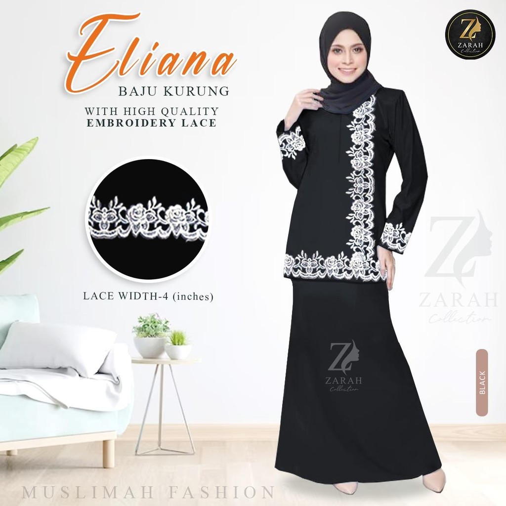 Baju Kurung Modem Sulam Eliana With Front Fully Embroidery Lace Flower ...