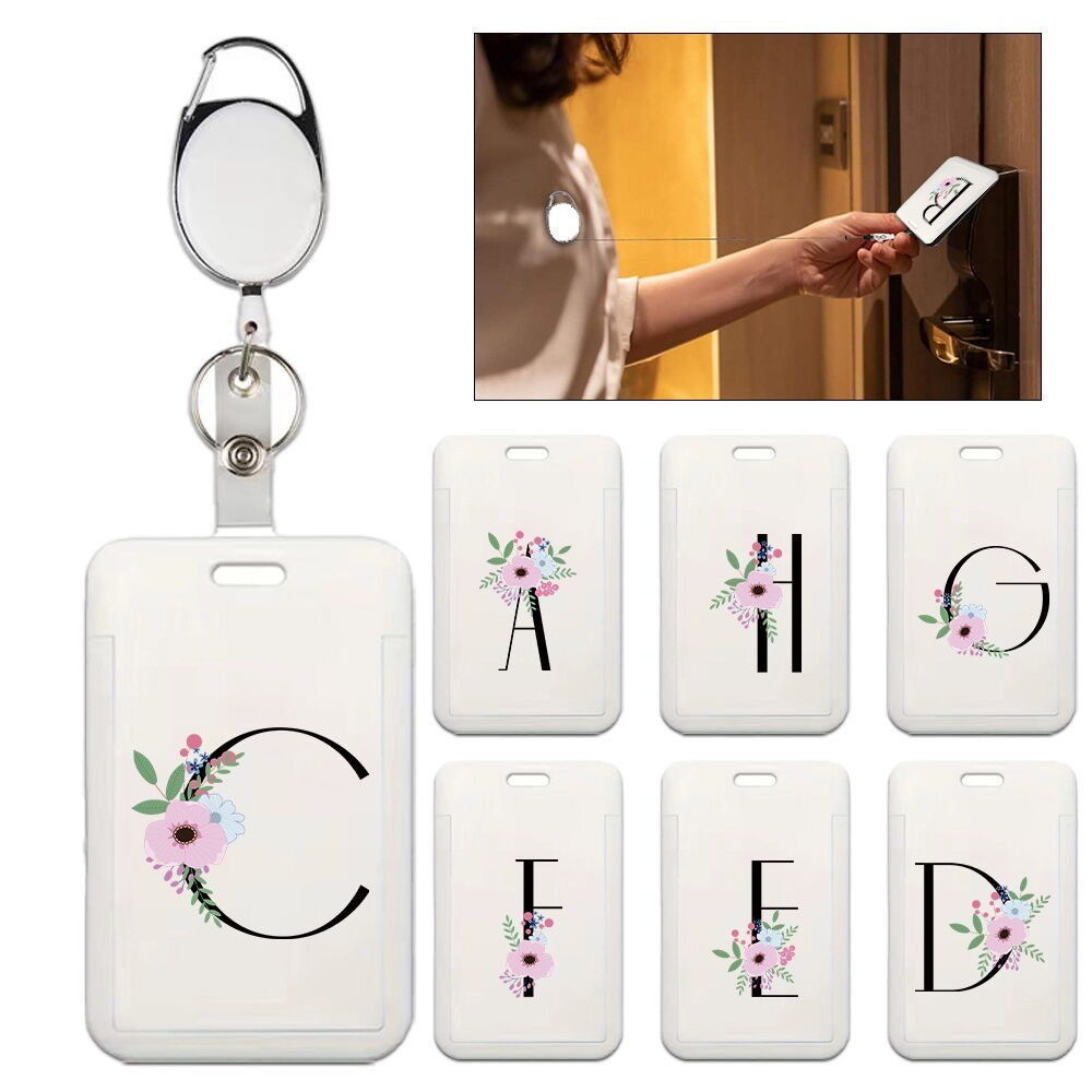 Flower and Black Design Student ID Card Holder With Badge Case ...