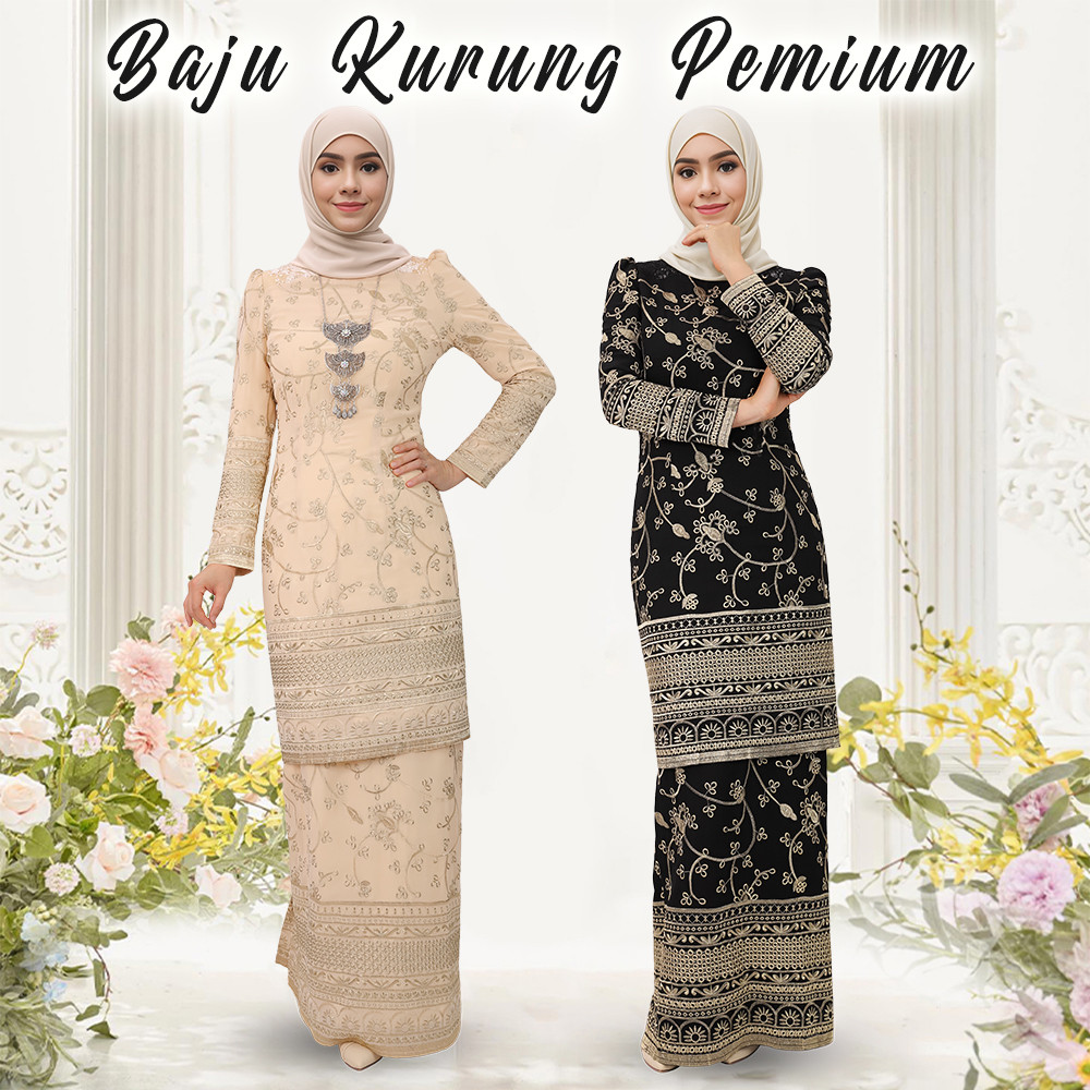 Sadeera Premium Sulam Baju Kurung Moden Hitam Baju Kebarung Pleated ...