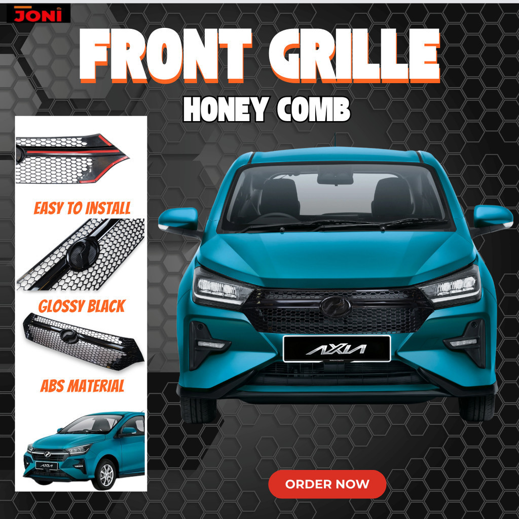 Perodua Axia 2023 - 2025 Front Grille Cover - Glossy Black Honeycomb ...