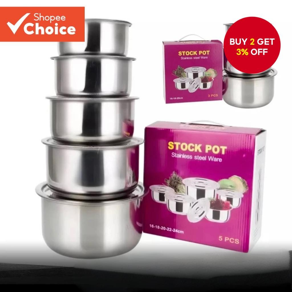 Stainless Steel Pot Five-Piece Set Pot Set Three-Piece Pot Indian Pot Thai Pot Deepening with ...