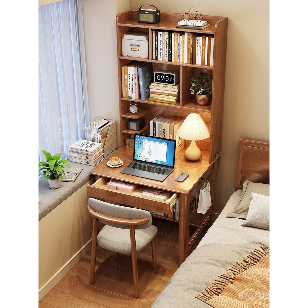 Nordic Solid Wood Desk Back Wall Study Small Apartment Desk Student ...