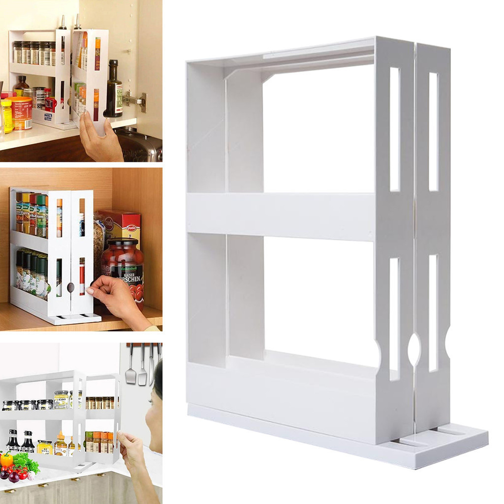 New White Kitchen Condiment Spice Organizer Rack Rotating Storage Shelf ...