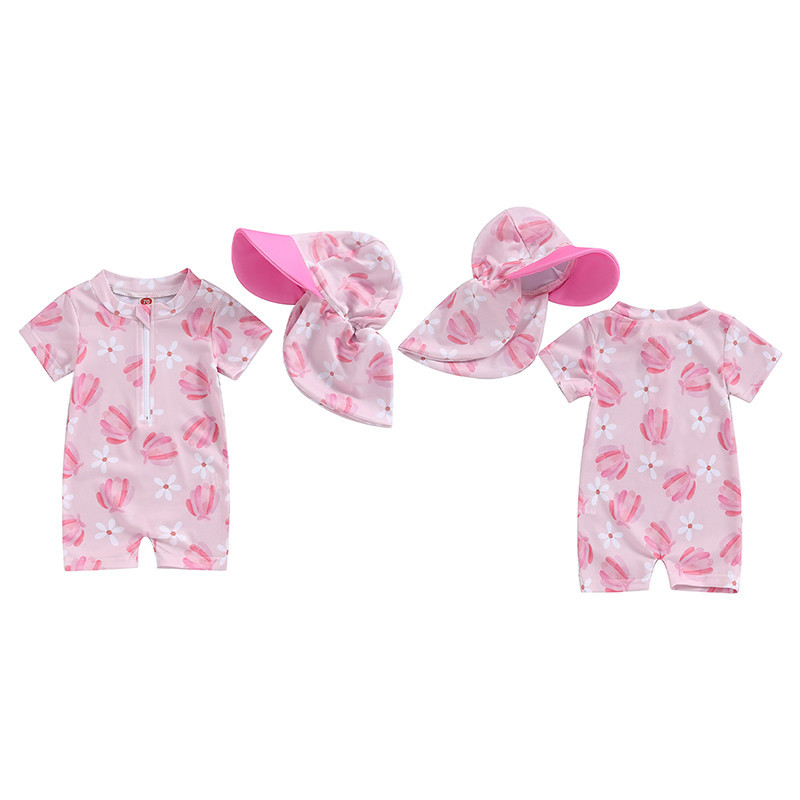 MANGO-Baby Girl Rash Guard Swimsuit Short Sleeve Scallop Shell Print ...