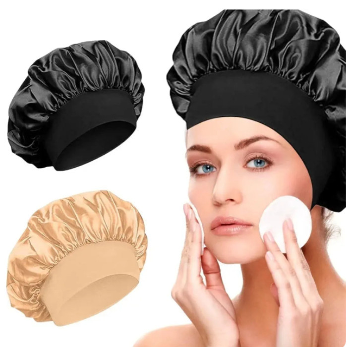 Newly Satin Night Hair Cap Women's Solid Sleeping Hat Sleep Care Bonnet ...