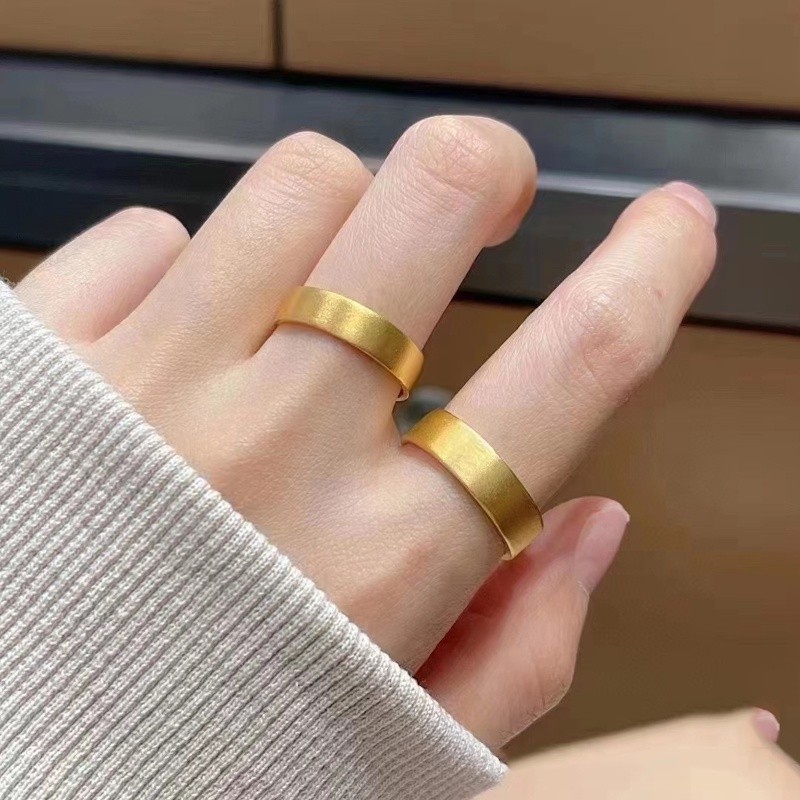 Golden Wide Edition Rings Couple 24K Pure Gold Retro Matte ring 999 ...