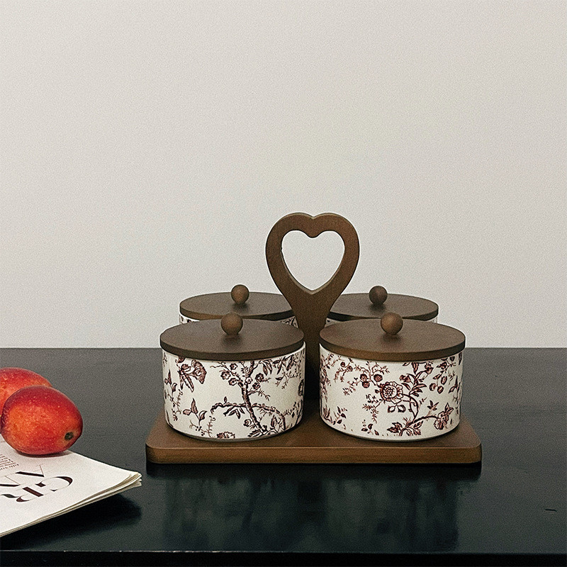 Vintage French floral seramik dulang set dulang kayu seramik bowl snek ...