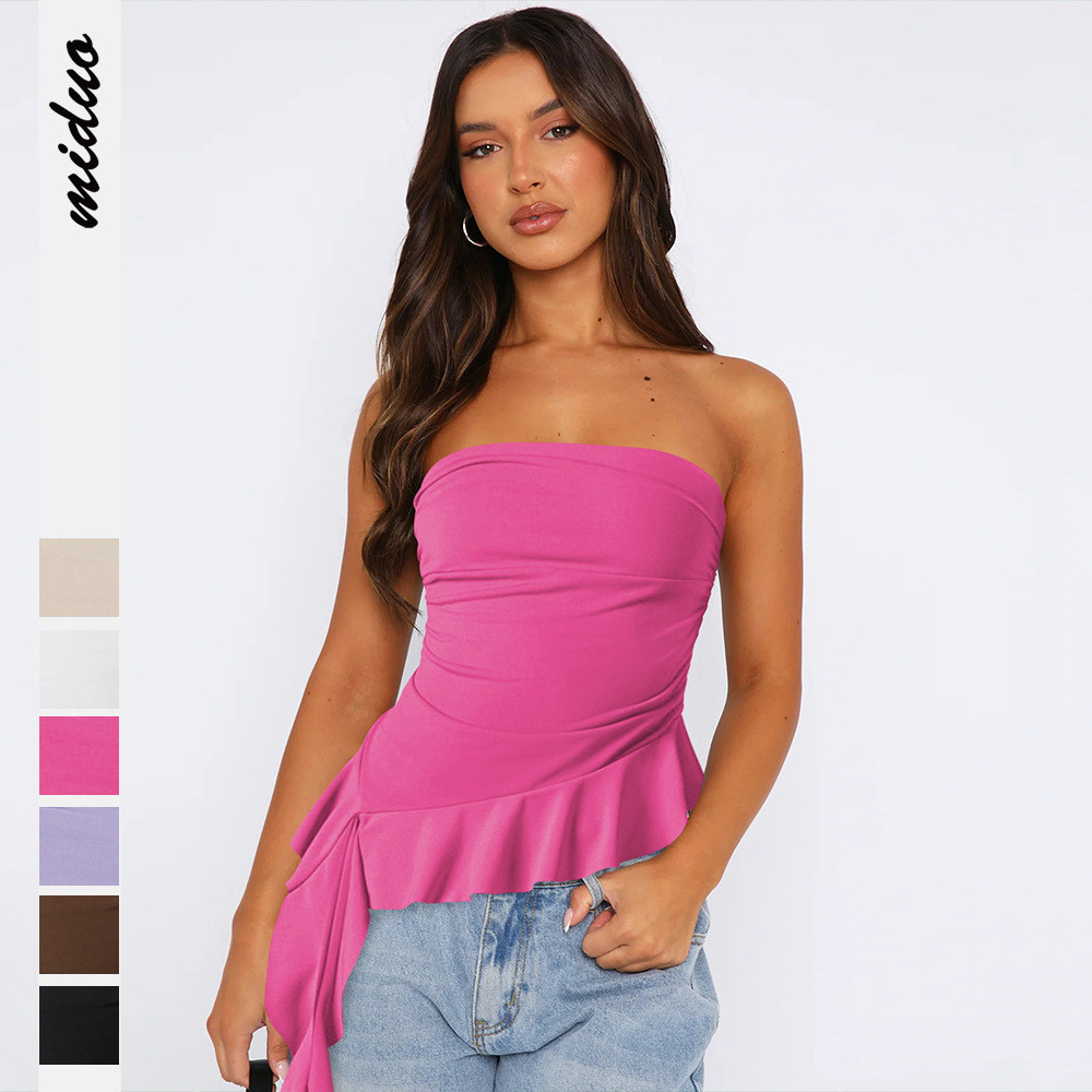 Women's Nylon Tube Tops Y2K Tight Sexy Tassel Solid Color Tube Tops ...