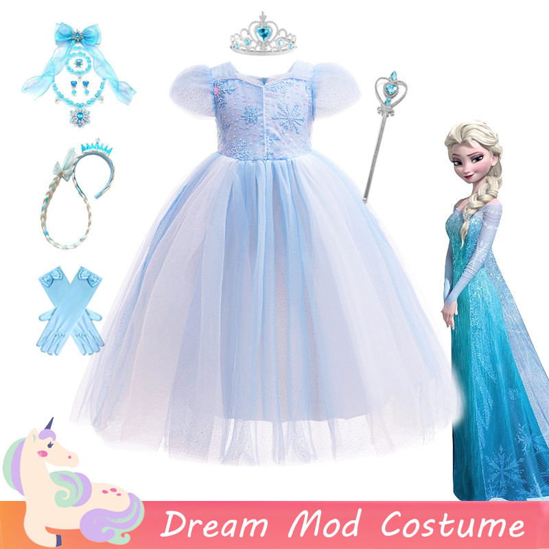 Elsa Frozen Blue Dress For Kids Girl Princess Cinderella Halloween ...